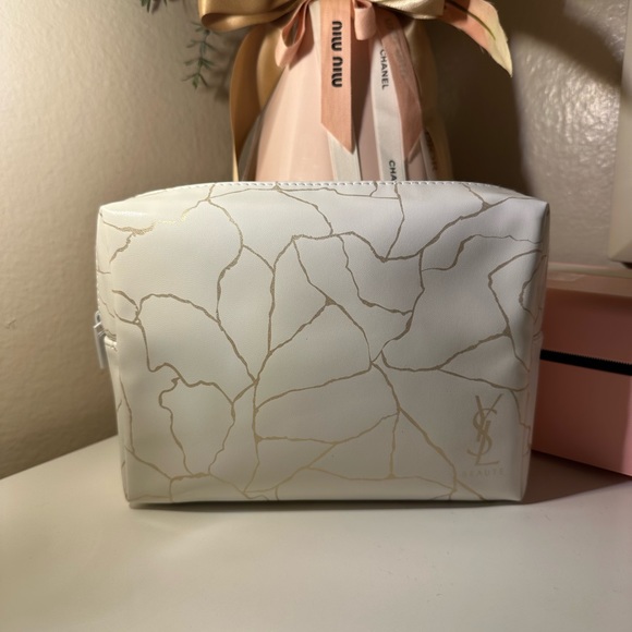 Bags | Ysl Beaute Whitegold Marble Pattern Makeup Pouch | Poshmark